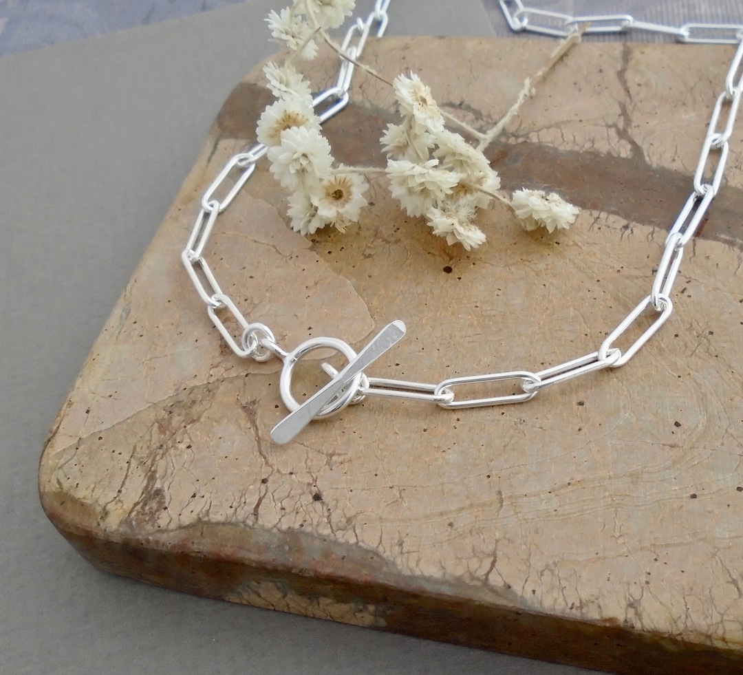 Paperclip Chain Necklace Sterling Silver Thick Rectangle Chain Link ...