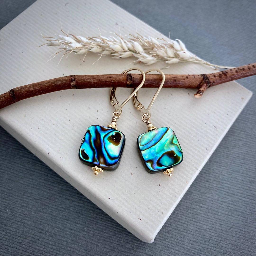 Abalone Earrings, Paua Shell Earrings, Gold Filled Leverback Earrings ...