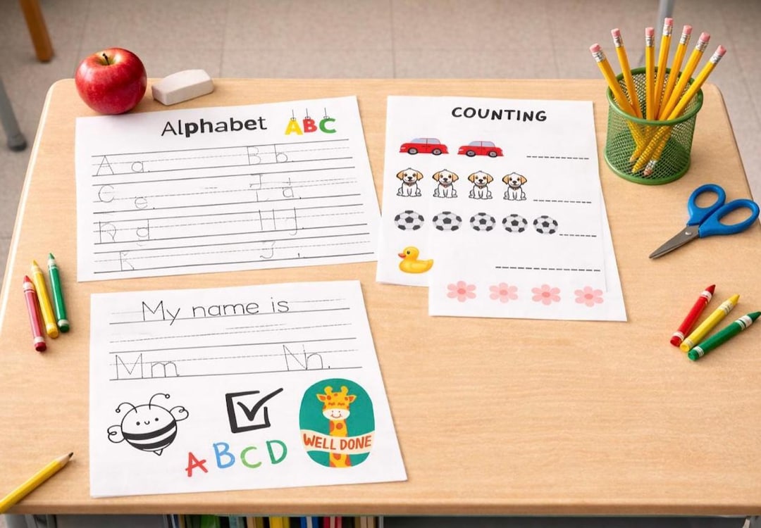 Kids Learning Worksheets | Alphabet Tracing, Name Writing & Counting ...