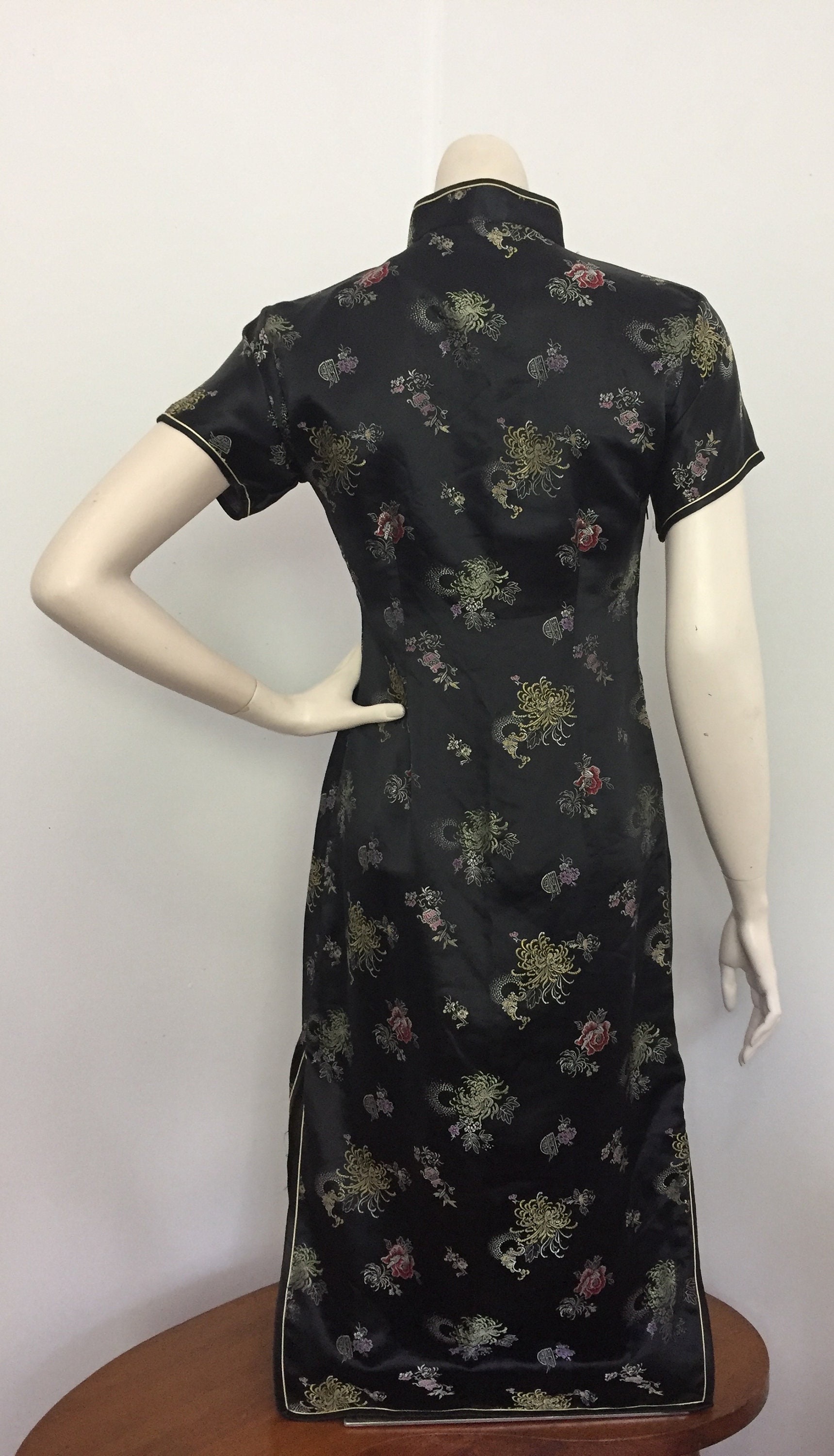 The "palace" Retro Vintage Stunning Quality Black Satin Brocade Hand ...
