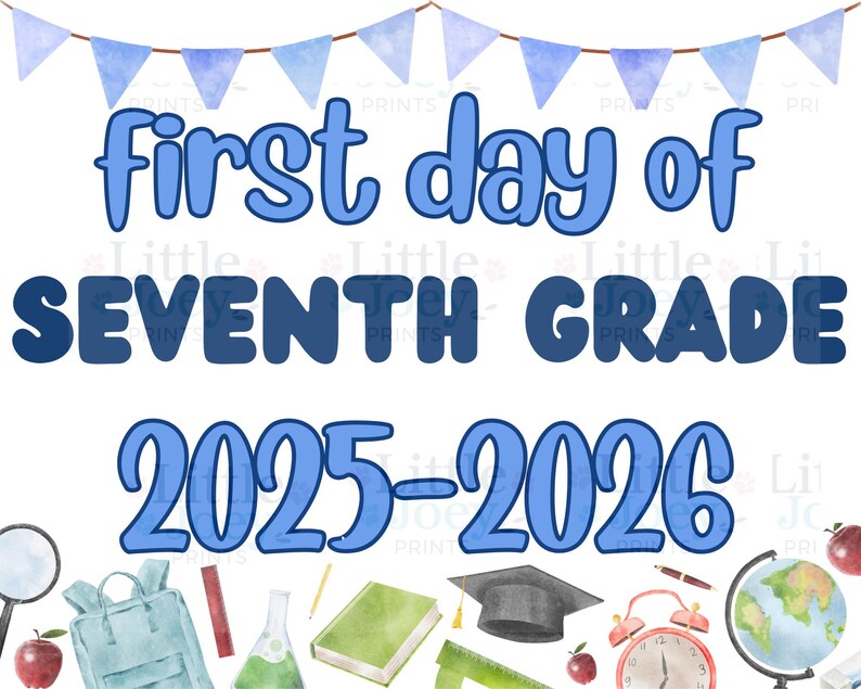 First & Last Day of Seventh Grade Sign 2025-2026 | Blue Watercolor Back ...