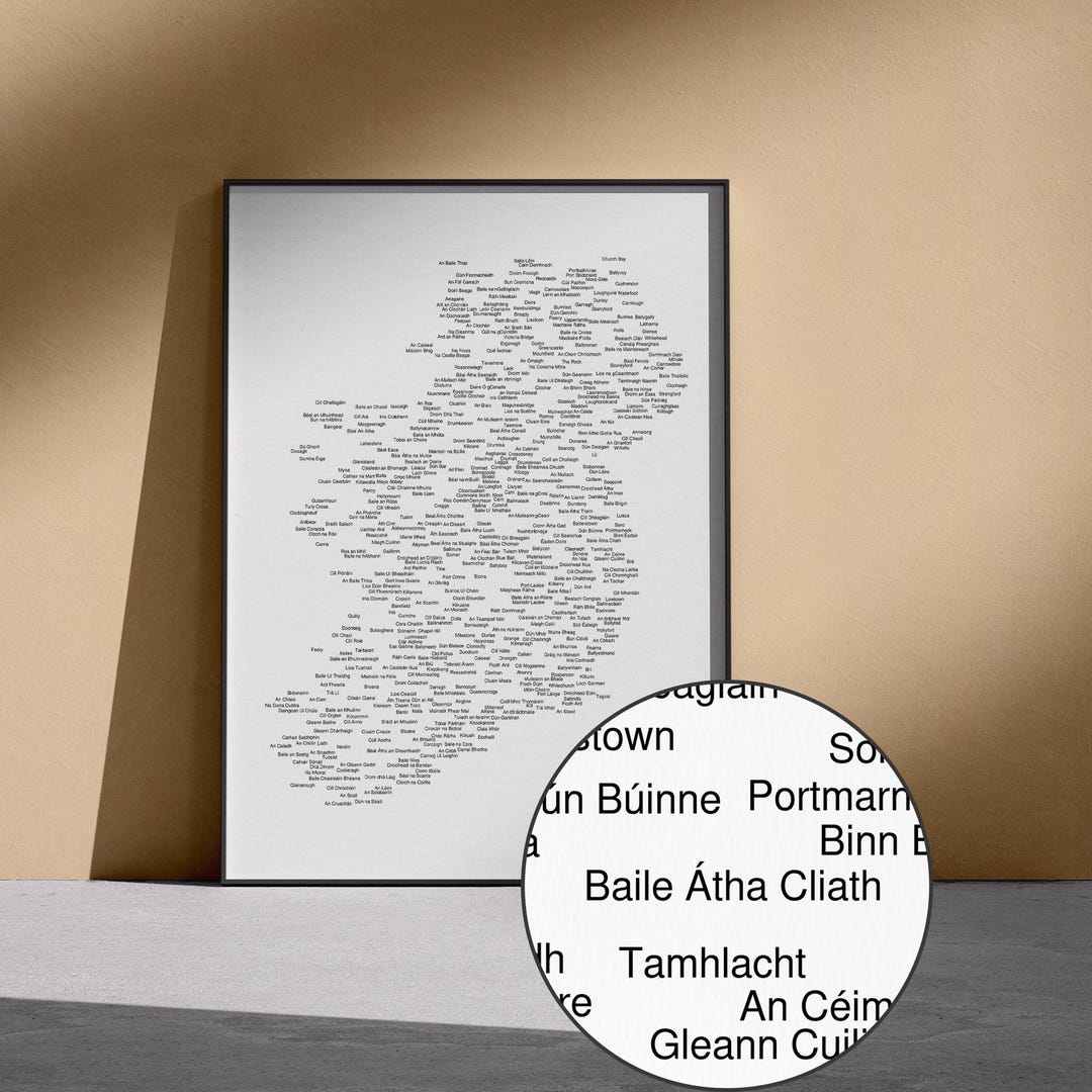 Ireland Map of Names (as Gaeilge) | Irish Language Art, Celtic ...