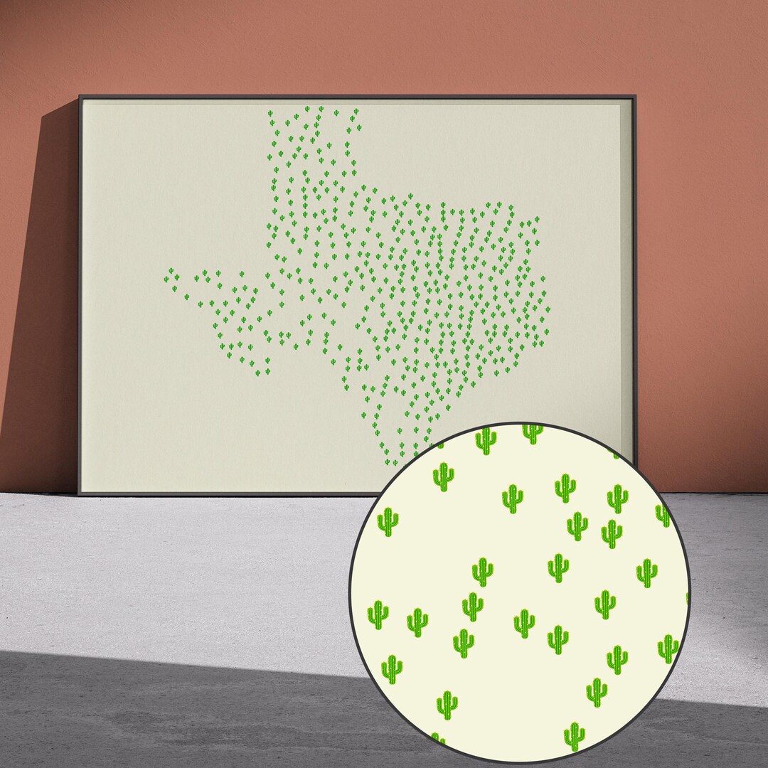 Texas Map Art Print: Cactus Emoji Design, Funny Wall Decor (digital ...