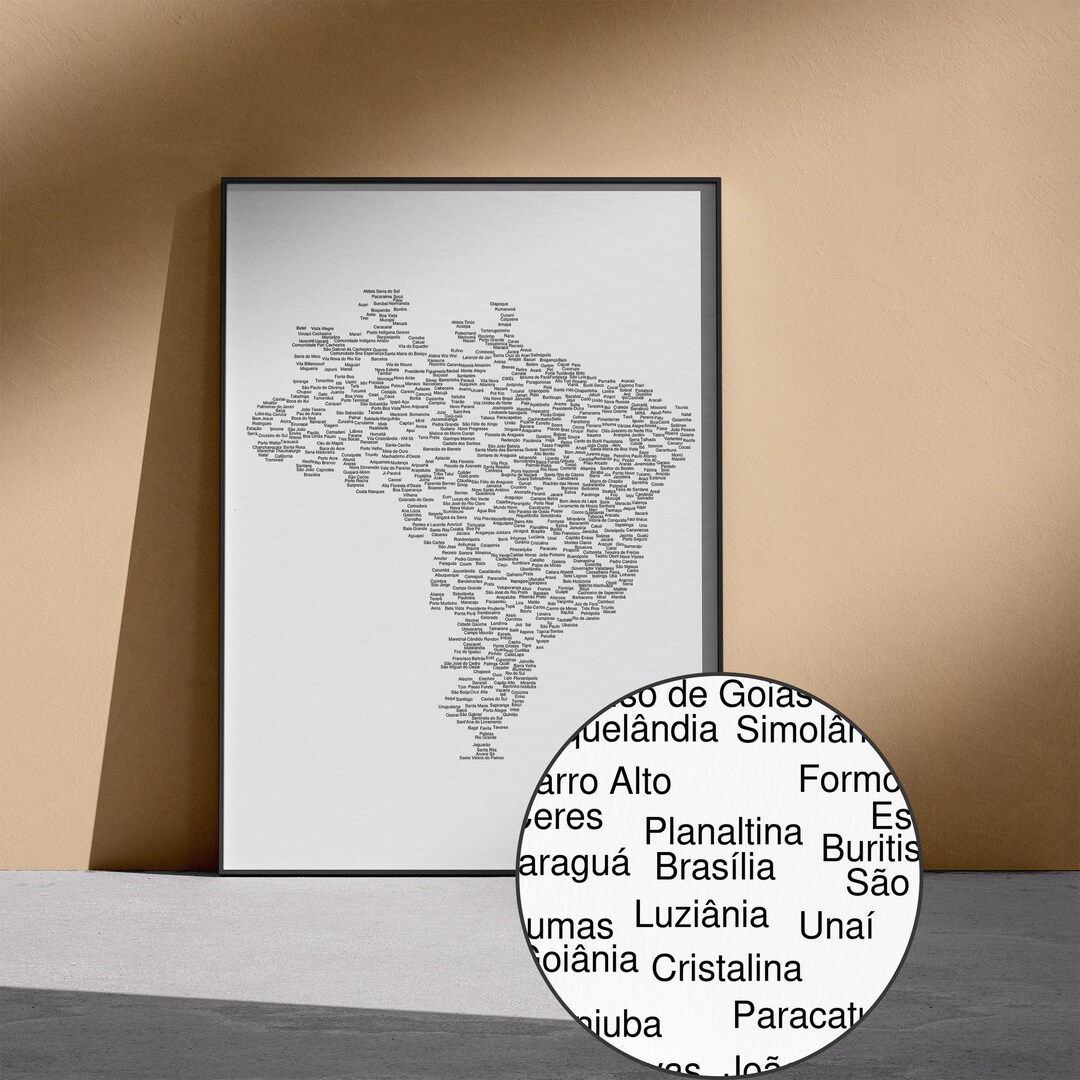 Brazil Map of Names (light & Dark Included) | Typographic Poster, Rio ...