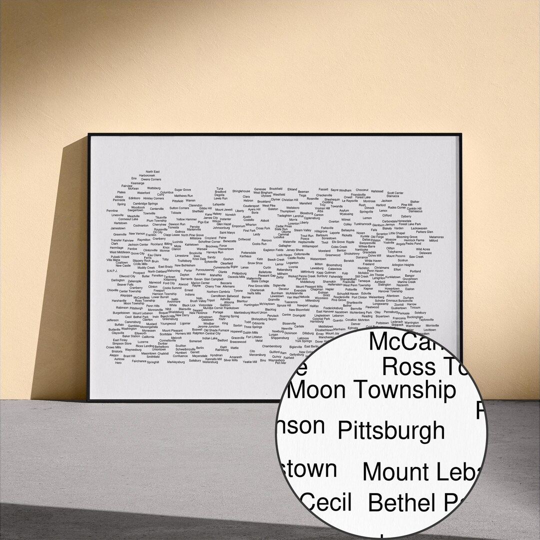 Pennsylvania Map of Names (light & Dark Included) | Typographic Poster ...