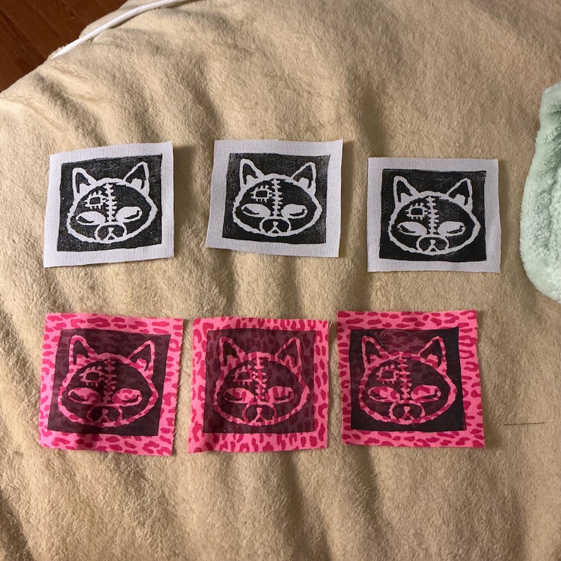 Zombie Kitty Tiny 3x3ish Cloth Linocut Patch - Etsy