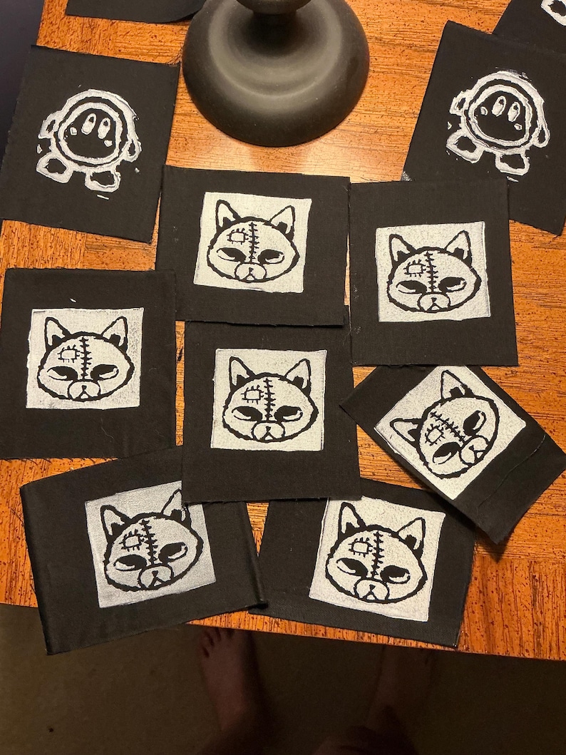Zombie Kitty Tiny 3x3ish Cloth Linocut Patch - Etsy