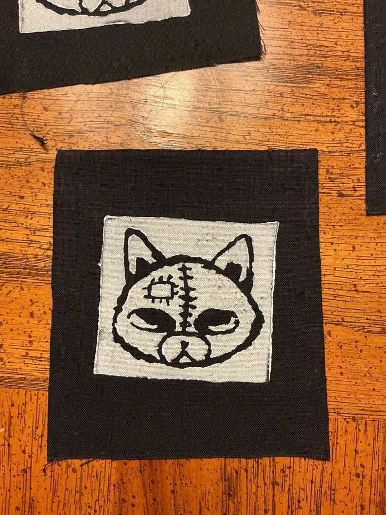 Zombie Kitty Tiny 3x3ish Cloth Linocut Patch - Etsy