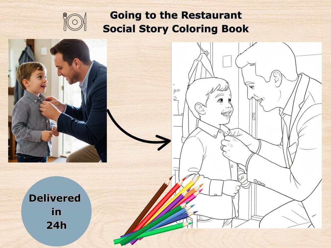 PERSONALIZED Photo Coloring Pages, Going to the Restaurant a Social ...