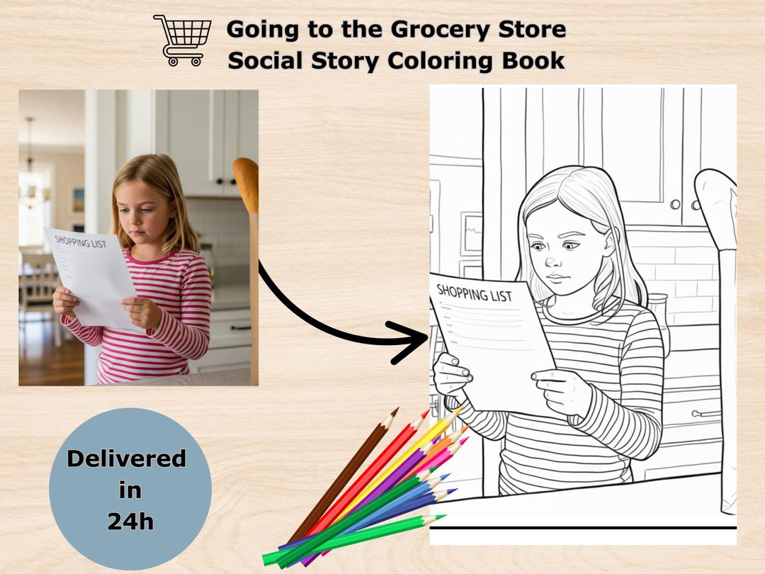PERSONALIZED Photo Coloring Pages, Going to the Grocery Store a Social ...