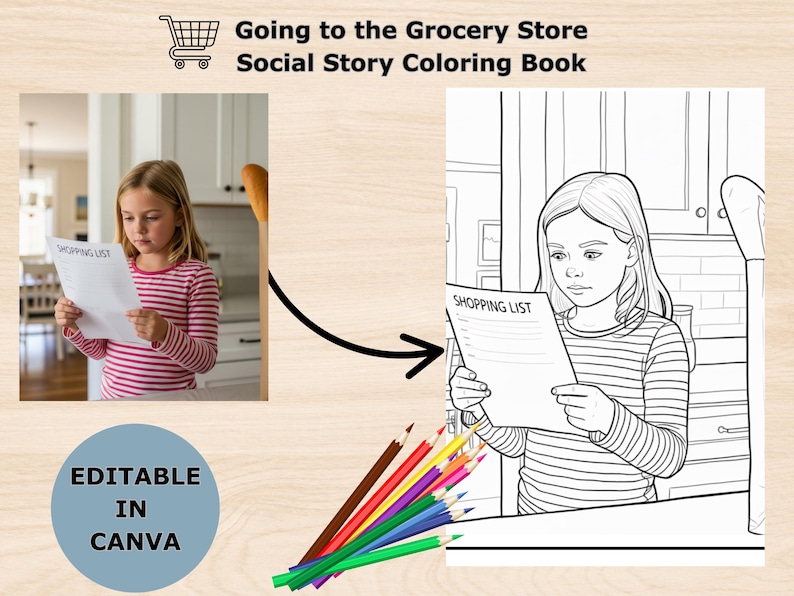DIGITAL DOWNLOAD Coloring Pages, Going to the Grocery Store a Social ...