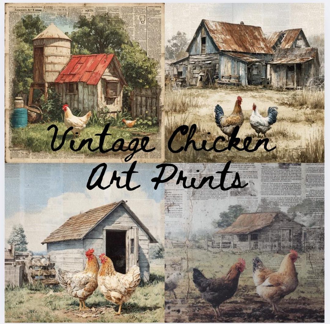 Vintage Hens and Chicken Digital Collage Art Prints for Framing ...