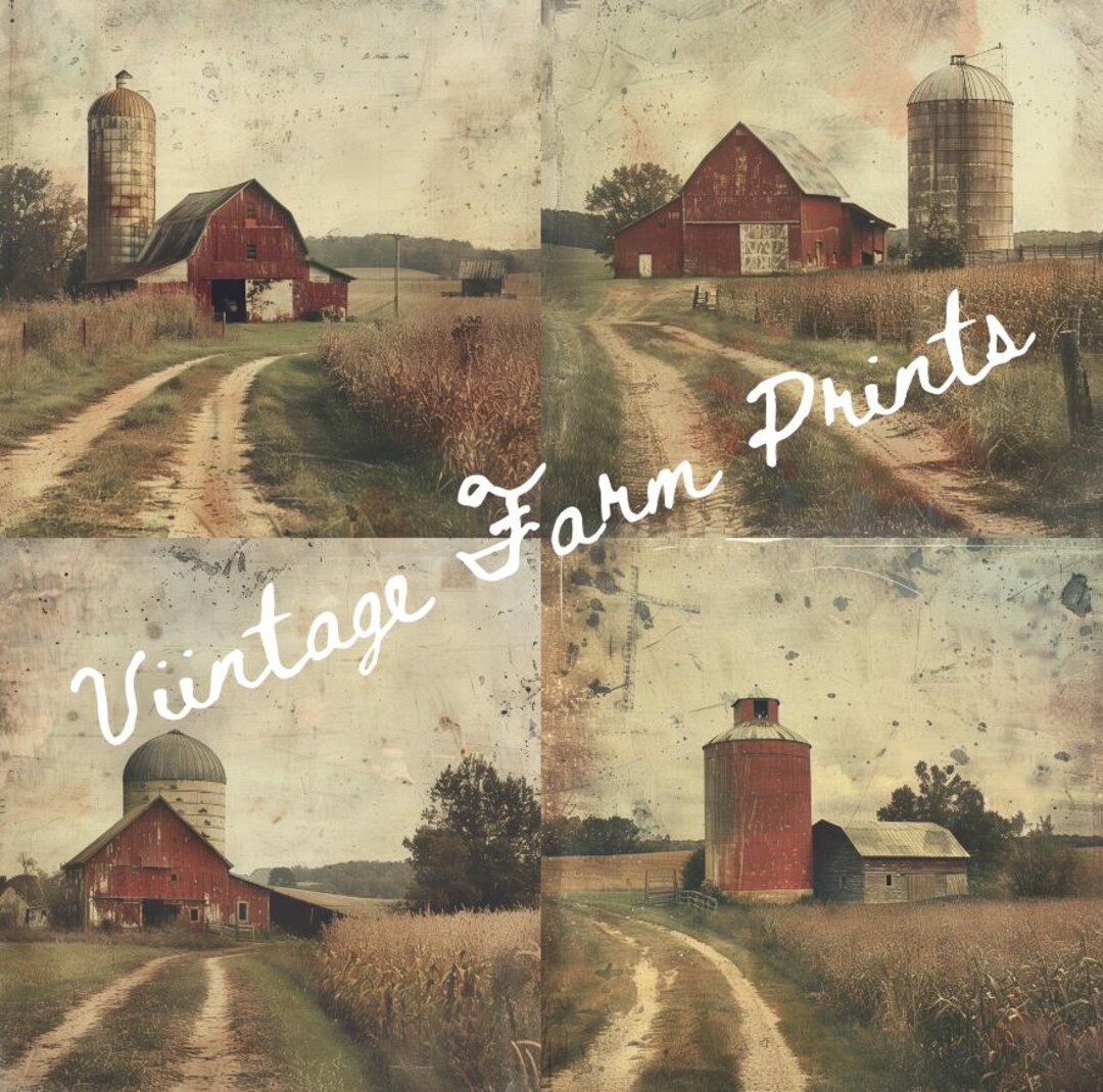 Watercolor Farm Prints Vintage Finish Antique Working Farm Art Sets of ...