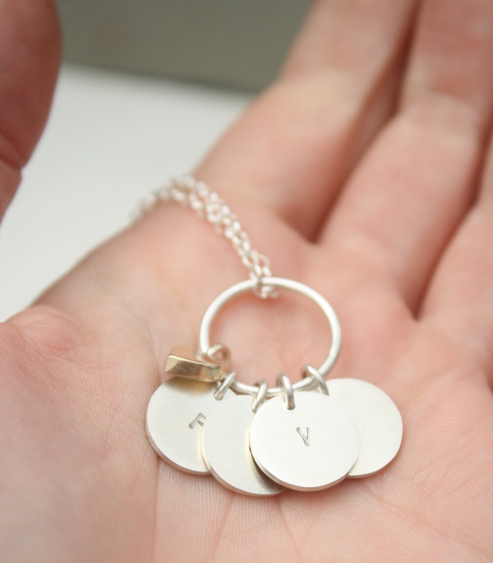 Initial necklace monogram necklace family charms silver and | Etsy