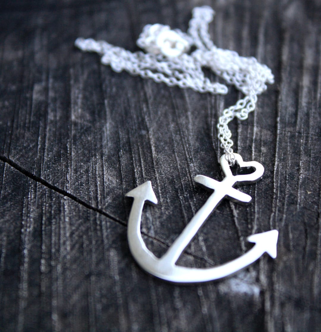 Anchor Necklace / Sterling Silver Anchor Pendant With Heart Detail ...
