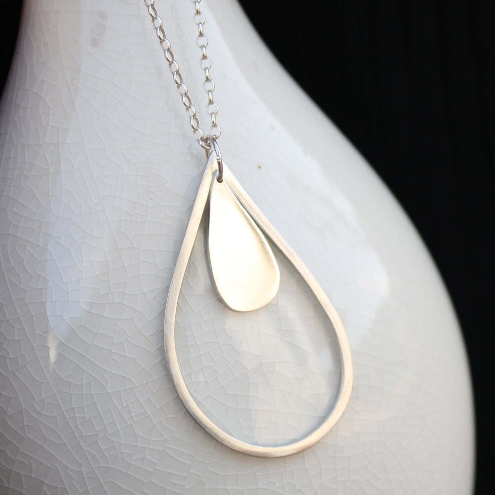 Rain Drop Necklace / Teardrop Pendant / Minimalist Modern - Etsy