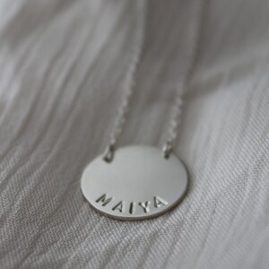 Name Necklace / Solid Gold Disc Pendant / Personalized Charm With Kids ...
