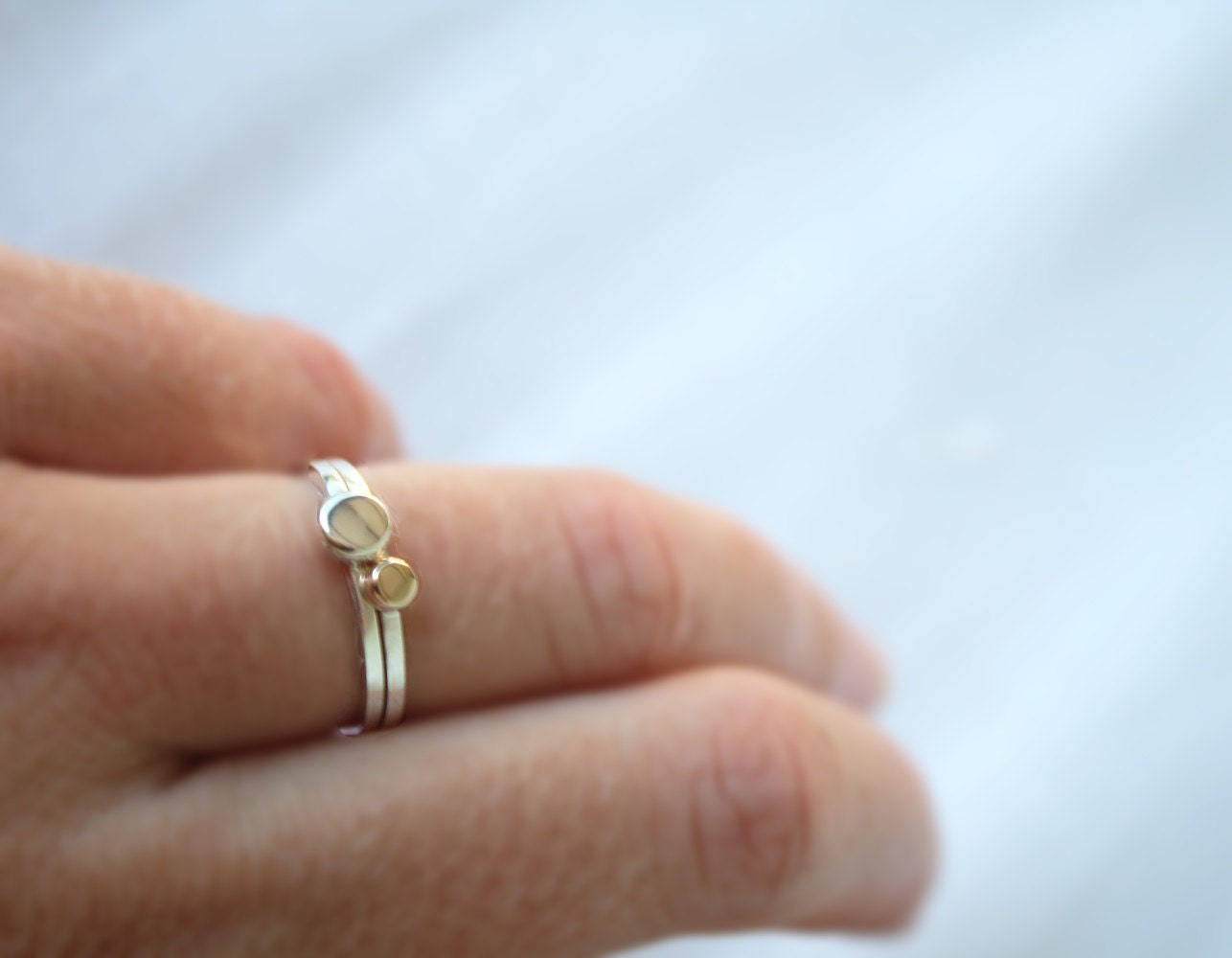 Gold pebble rings / delicate stacking rings / gold and silver | Etsy