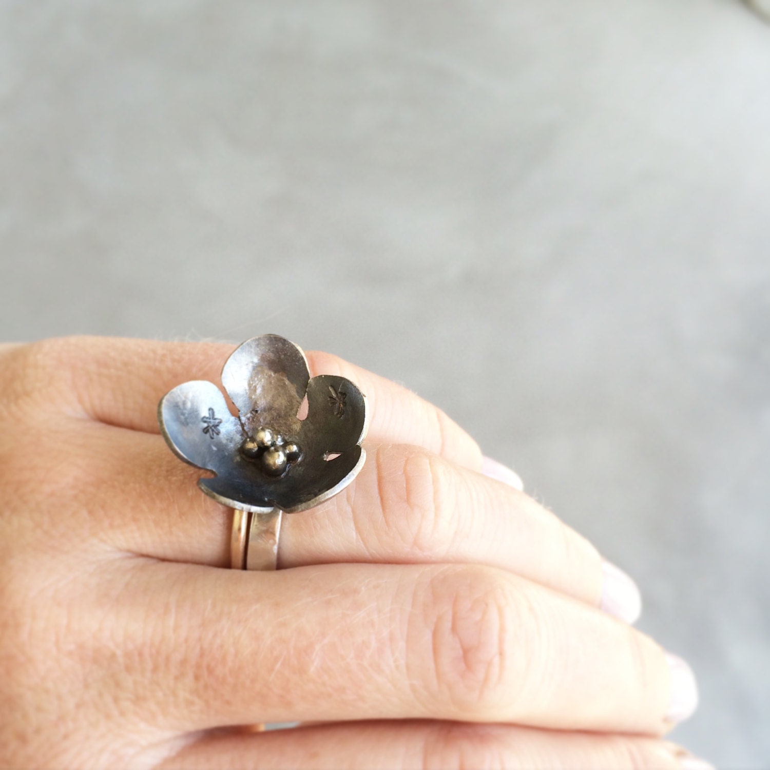 Flower Ring Large Cocktail Ring Oxidized Sterling Silver - Etsy