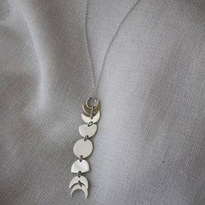 Moon Phase Necklace / Silver Luna Moons / Vertical Lunar Cycle Pendant ...