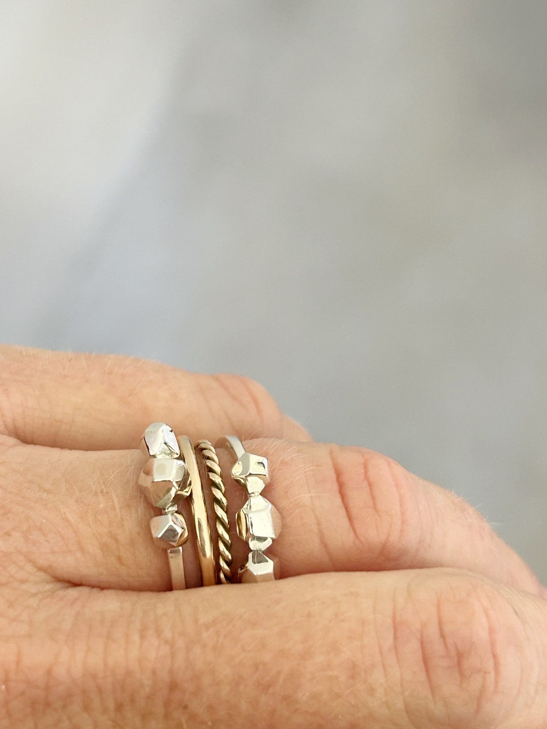 3 Stone Faceted Rock Stacking Ring / Silver Facet Nugget Ring / Alternative Wedding Proposal - Etsy