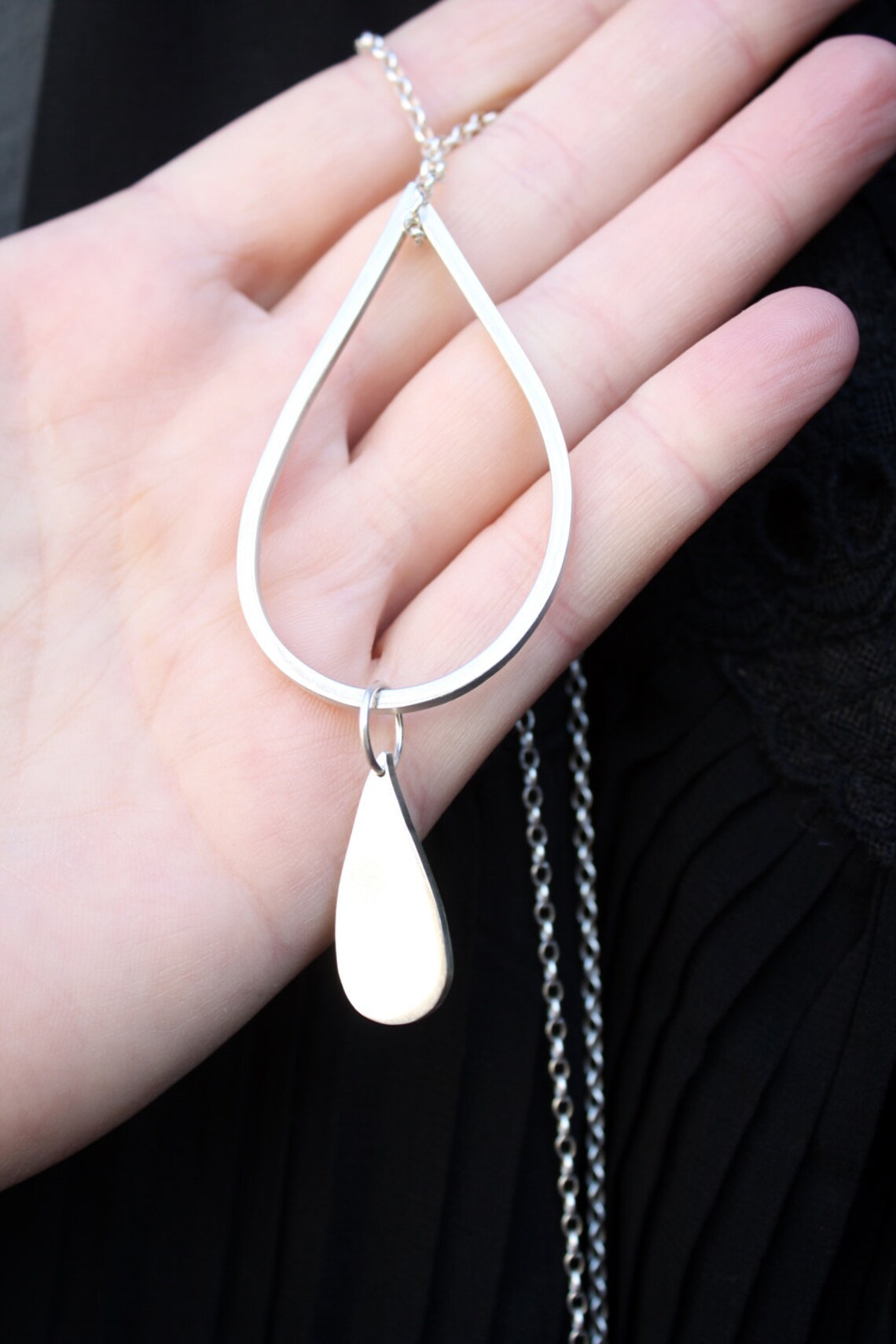 Rain Drop Necklace / Teardrop Pendant / Minimalist Modern - Etsy