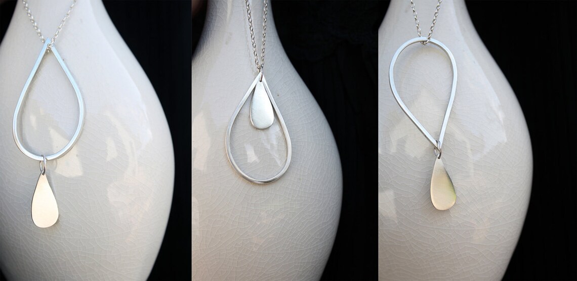 Rain Drop Necklace / Teardrop Pendant / Minimalist Modern - Etsy