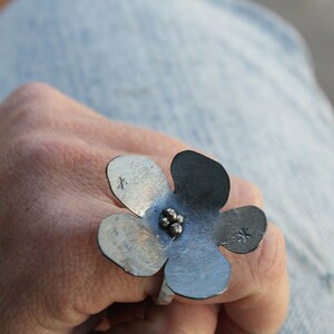 Flower Ring Large Cocktail Ring Oxidized Sterling Silver Cherry Blossom ...