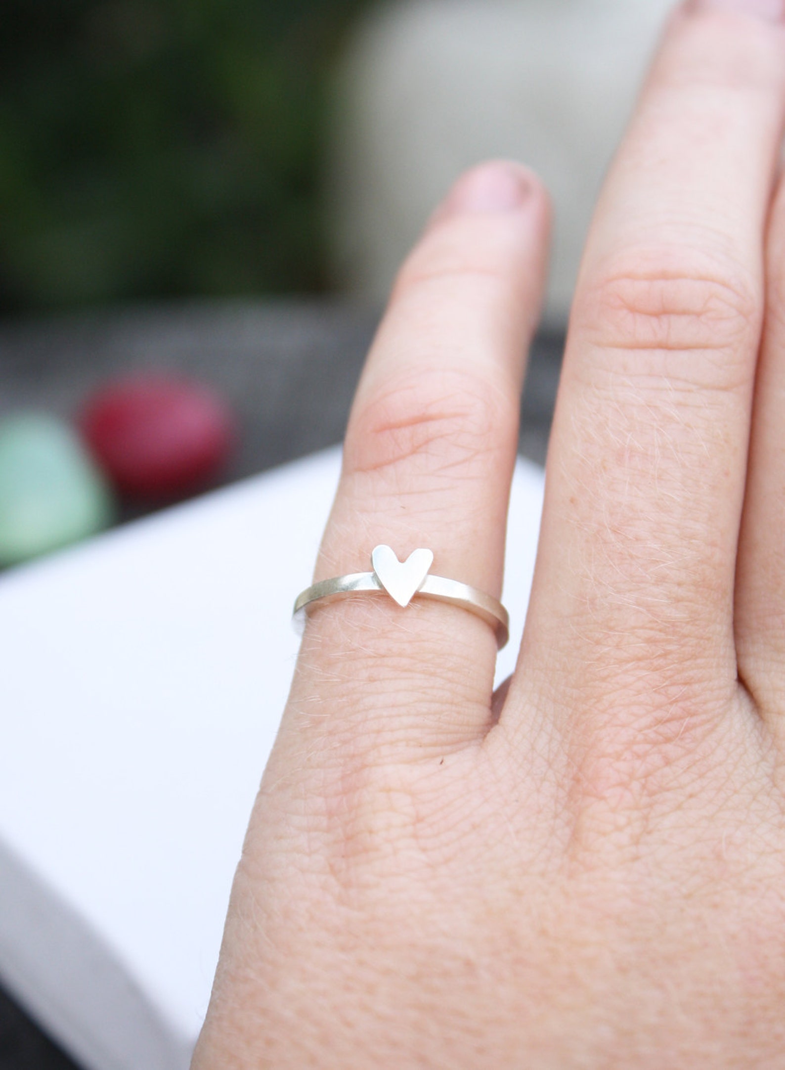 Little Silver Heart Ring / Heart Stacking Ring / Dainty Heart - Etsy