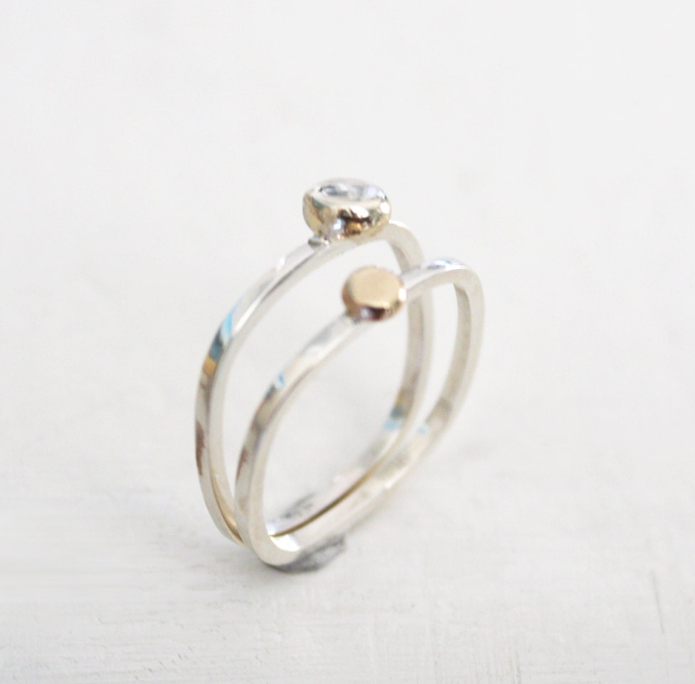 Gold pebble rings / delicate stacking rings / gold and silver | Etsy