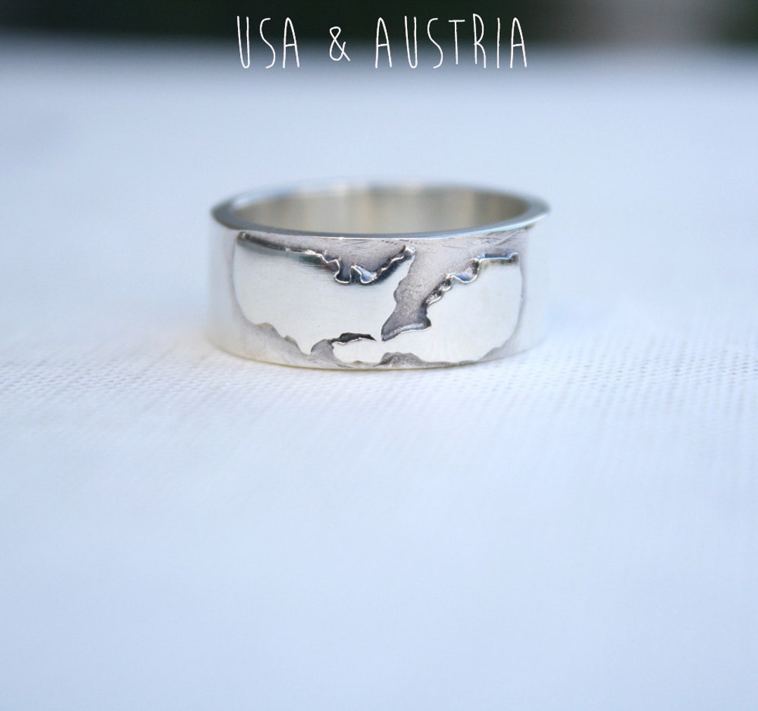 Silver Country Ring Personalized With 2 Countries or States / Unique ...