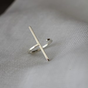 Silver Bar Ring / Parallel Bar Line Ring / Adjustable Band / Minimalist ...