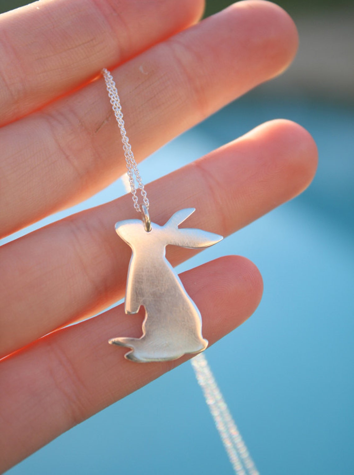 Bunny Pendant Curious Rabbit Necklace Sterling Silver Bunnies - Etsy