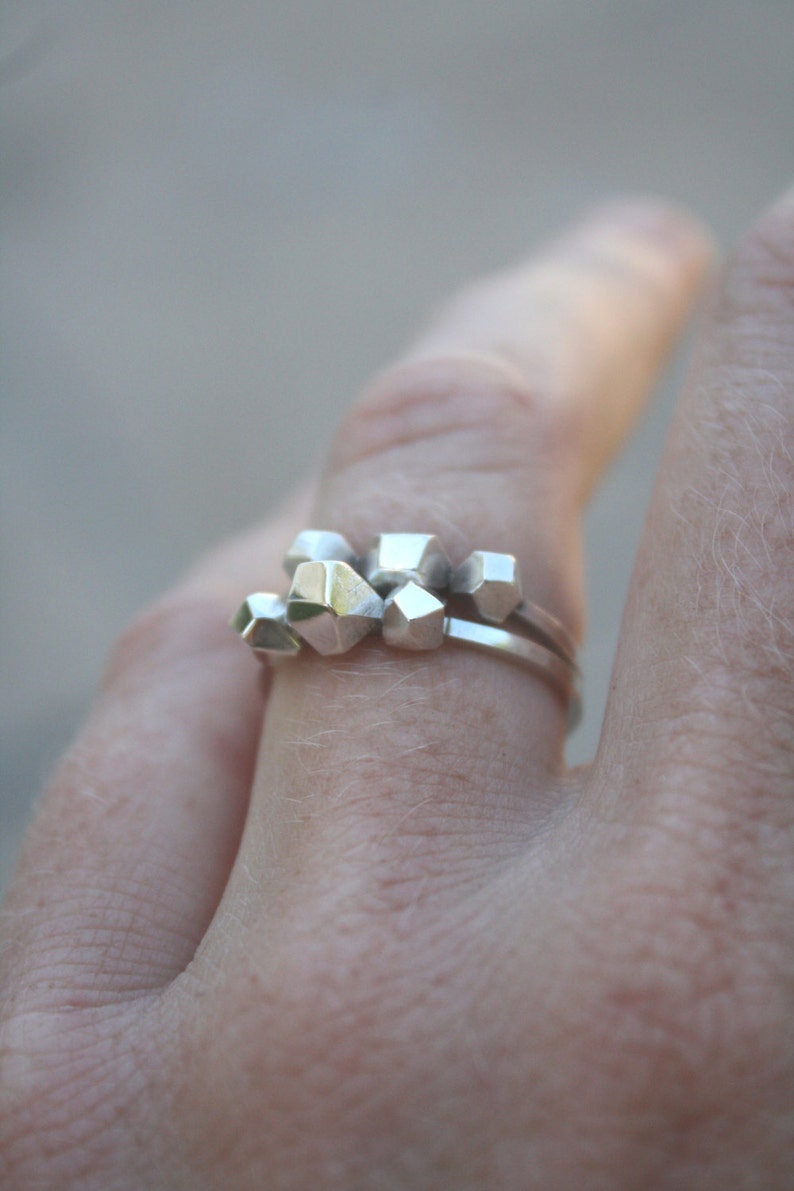 Faceted Rock Ring / Silver Facet Nugget Ring / Triple Rock - Etsy