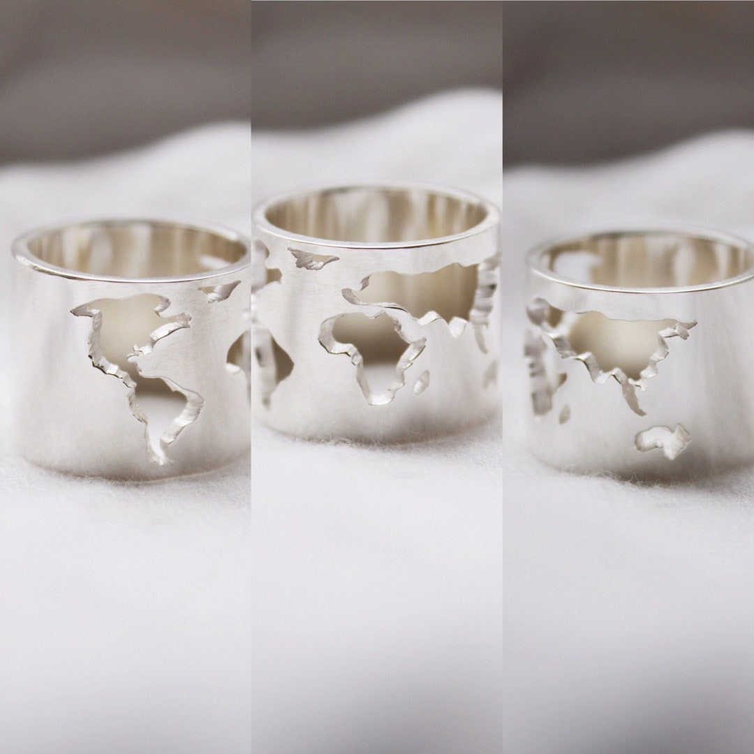 Buy Chunky Silver World Map Ring / Earth Map Ring for Travellers ...