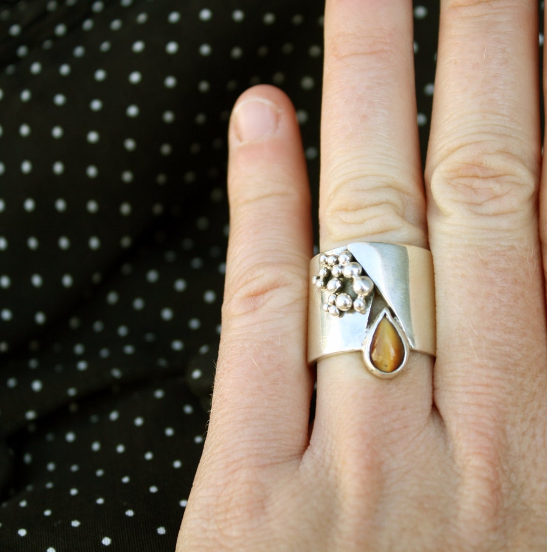 Statement Gemstone Ring / Red Tigers Eye / Handmade Organic Ring / Teardrop Gemstone ...