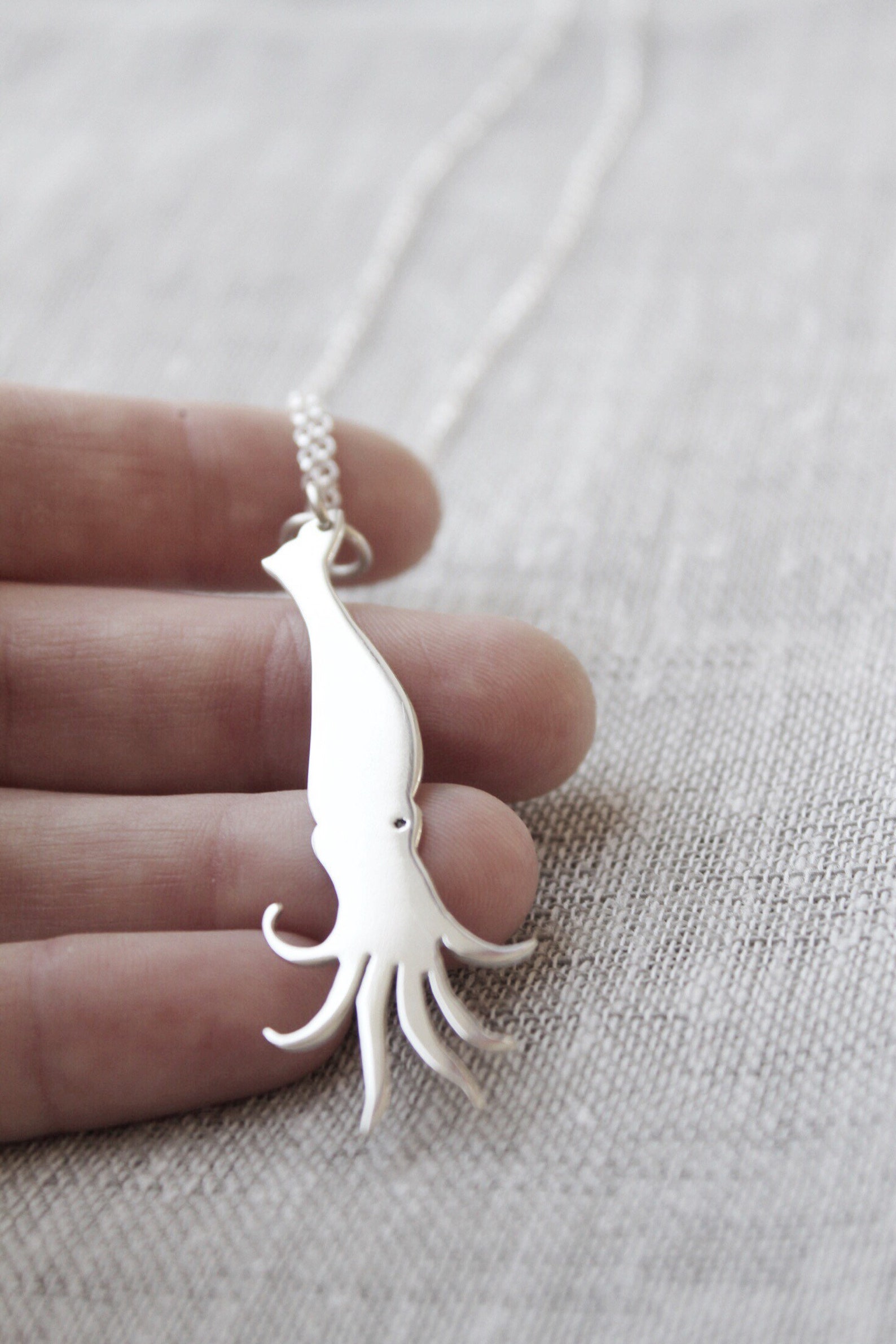 Squid Necklace / Silver Octopus Necklace / Quirky Sea Monster | Etsy