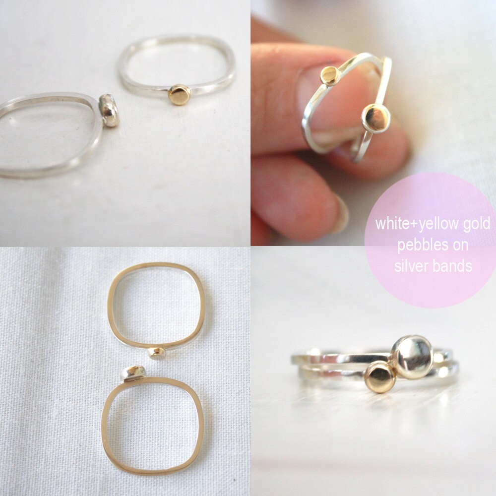 Gold pebble rings / delicate stacking rings / gold and silver | Etsy