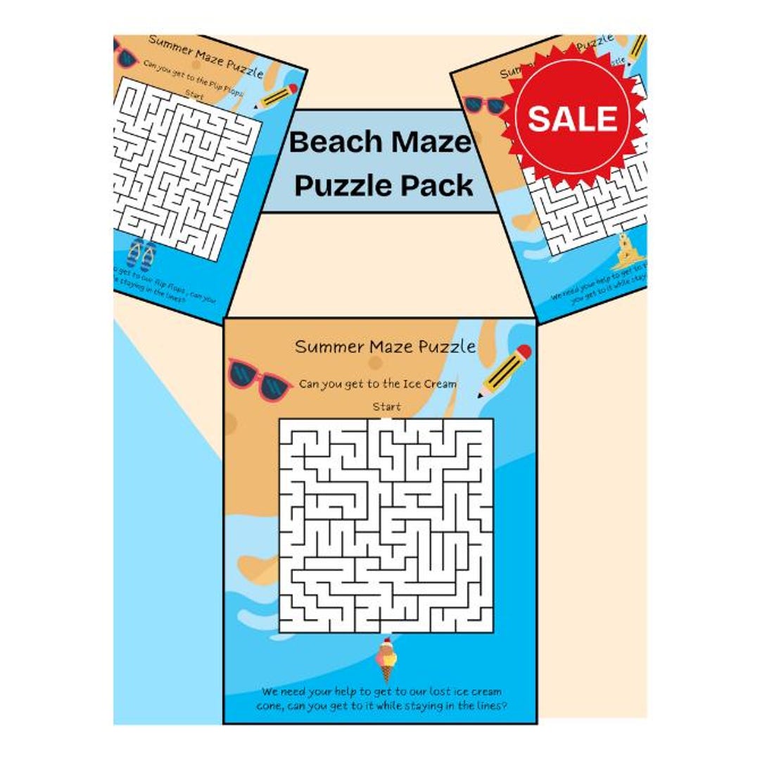 Beach Maze Puzzle Pack – 3 Printable Kids Puzzles – Summer Activity PDF ...
