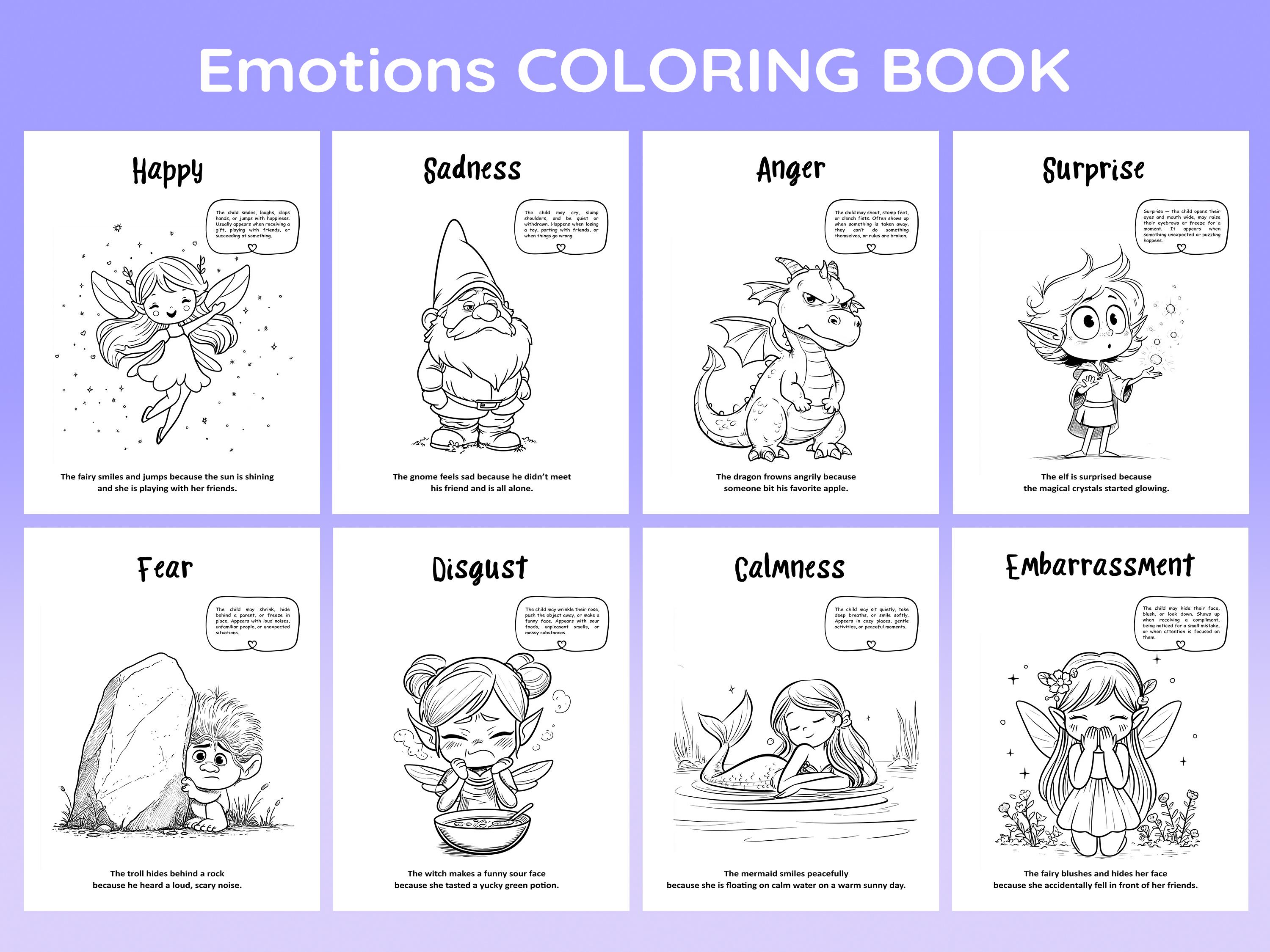 Emotions and Feelings | Printable Coloring Book | 15 Pages PDF, Parent ...