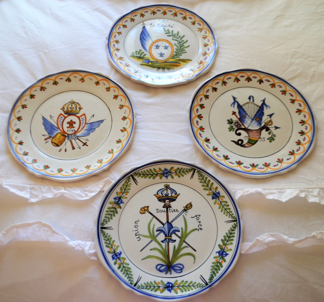Antique French Hand Painted Fiance Flag and Sheilds Plates 9” Set of 4 ...