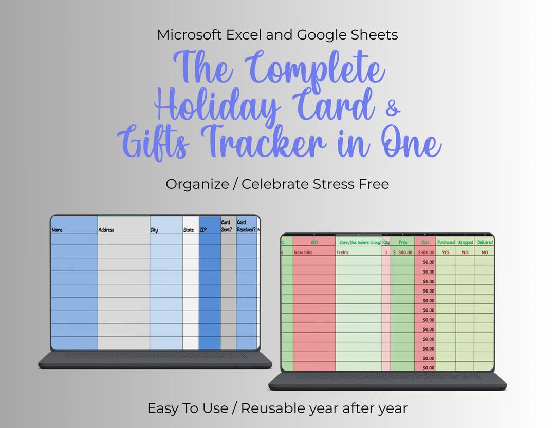 The Complete Holiday Cards & Gifts Tracker in One | Digital EXCEL ...