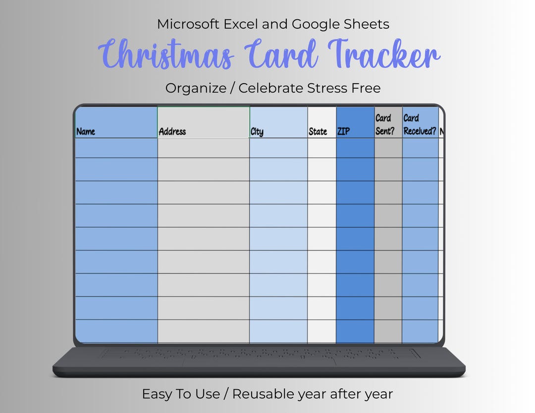 Christmas Card Tracker Excel | Simple Holiday Card List | Digital ...