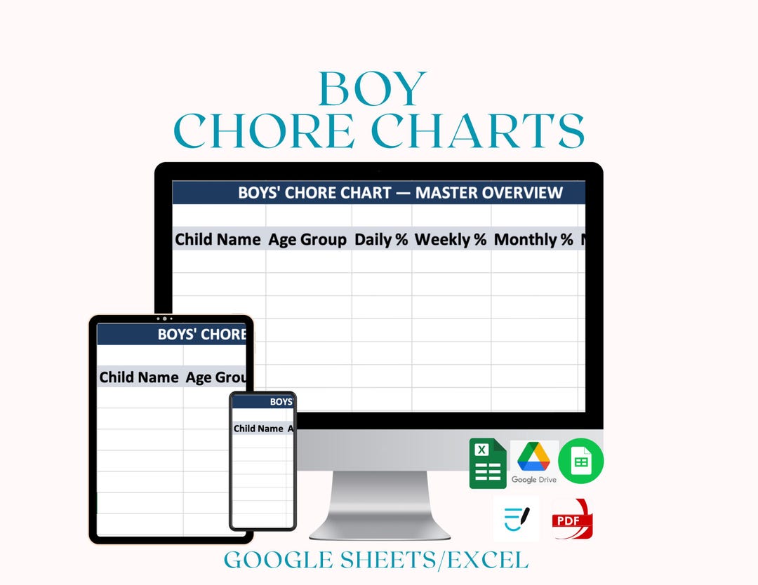 Boys Chore Chart Printable Weekly Task Checklist Kids Responsibility ...