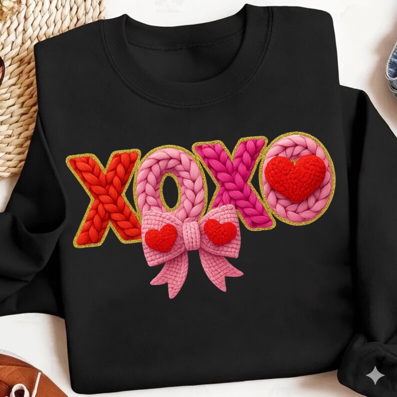 XOXO Knitted Valentine PNG, Heart Bow Design (digital Download) - Etsy