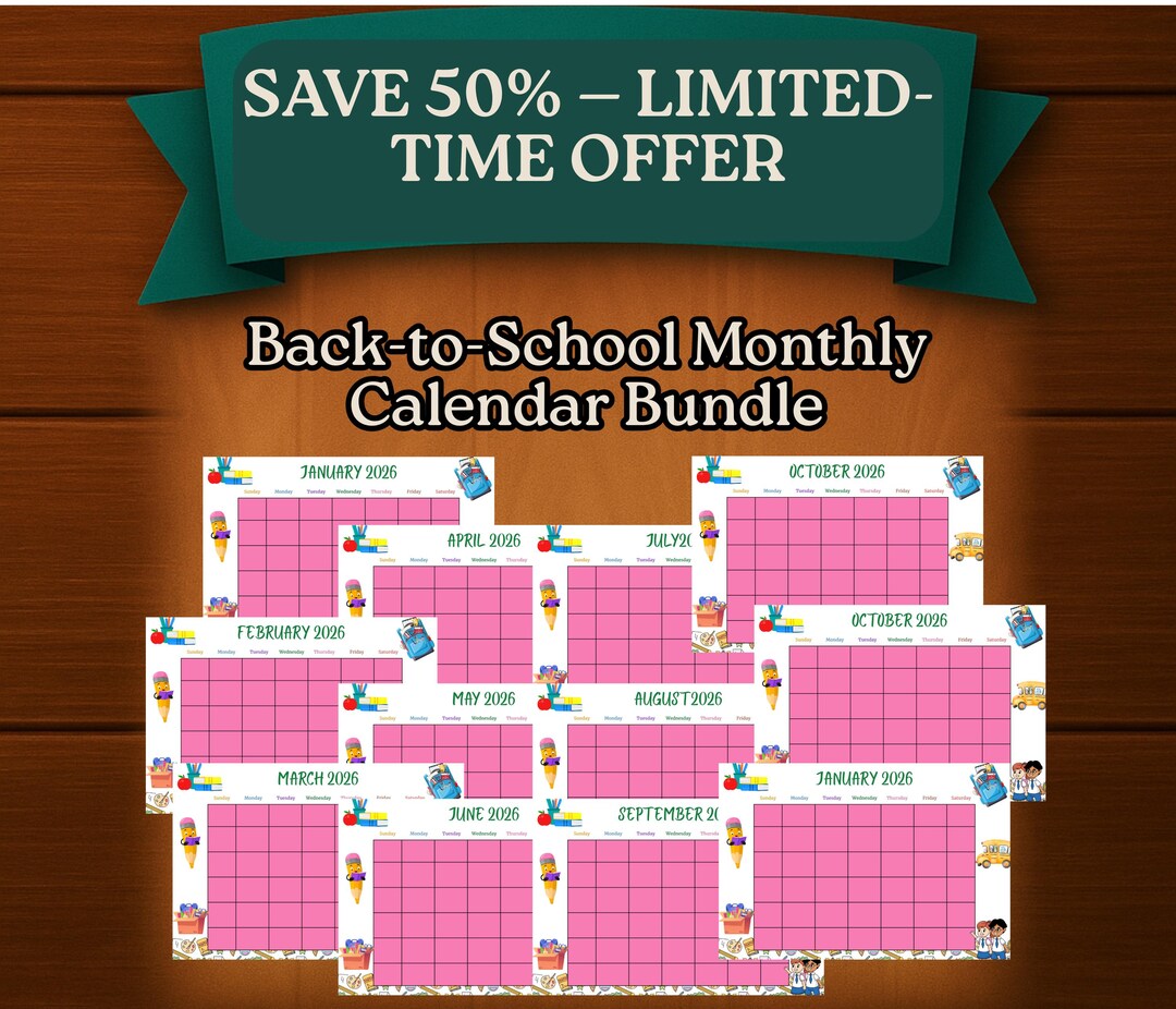2026 Kids Monthly Calendar – 12-month Back-to-school Planner Bundle ...