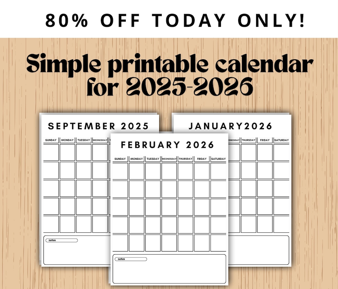 2025–2026 Printable Minimalist Calendar | Monthly Planner PDF A4 US ...