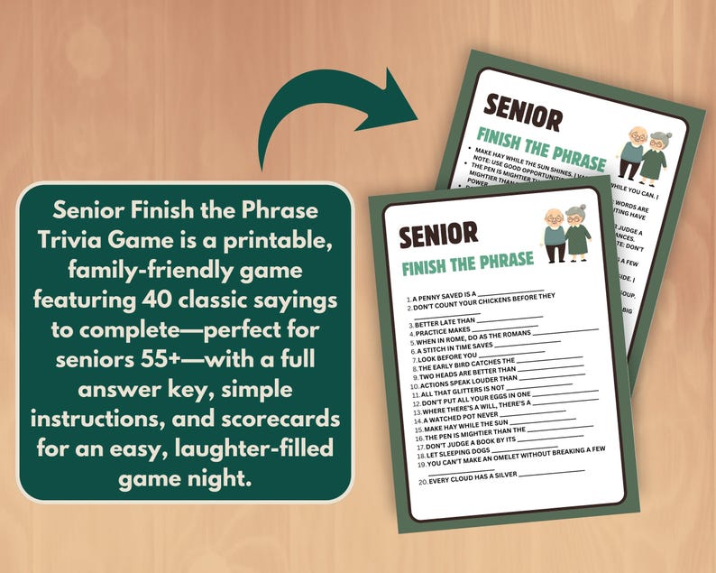 Senior Finish the Phrase Game Printable | Classic Sayings Trivia ...