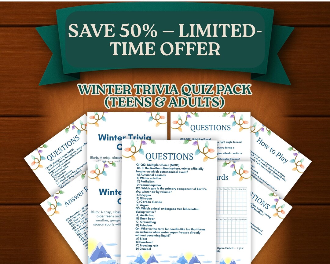Winter Trivia Quiz Printable Game Pack | Fun Winter Challenge for Teens ...