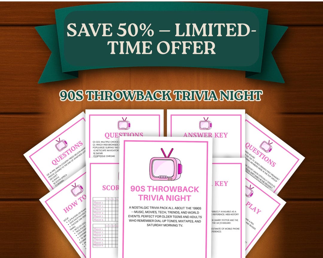 90s Throwback Trivia Party Game | Printable 1990s Quiz for Teens ...